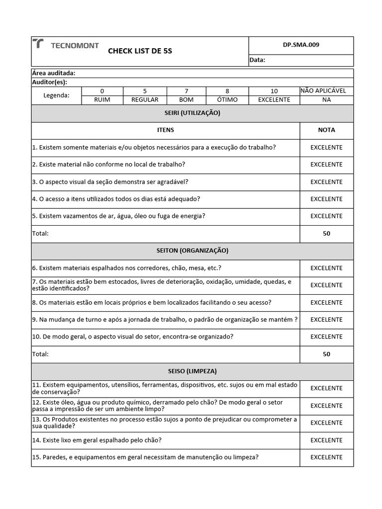 Checklist 5S: Avaliação de Excelência | PDF