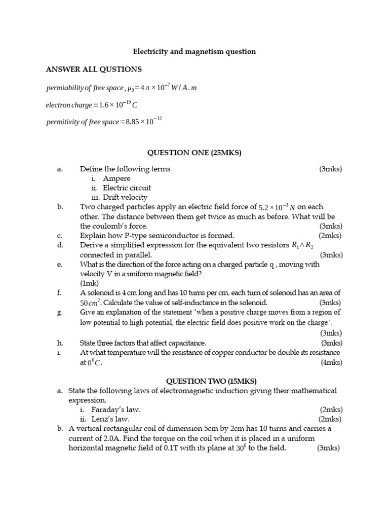 Electricity and Magnetism Questions | PDF