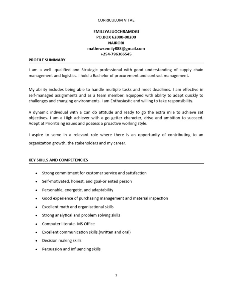Curriculum Vitae Emily | PDF | Procurement | Business