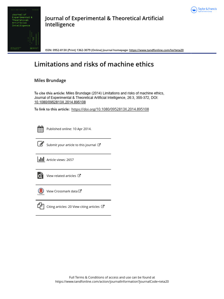 Brundage - 2016 - Limitations and Risks of Machine Ethics | Download Free PDF | Rationality ...