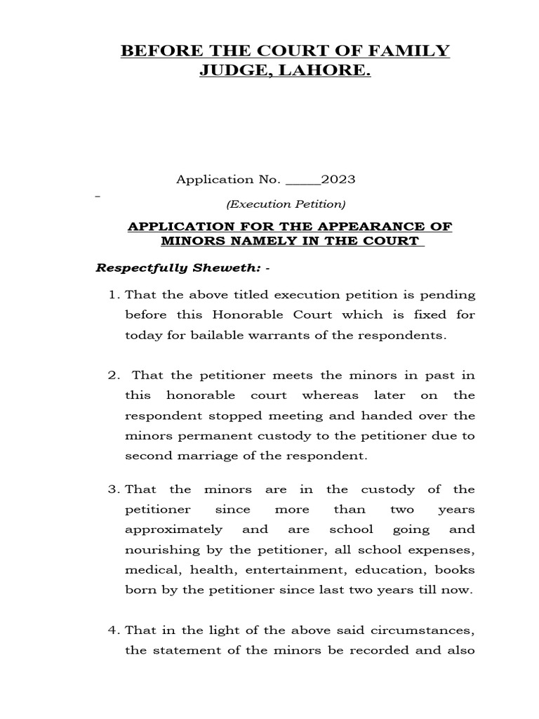 Execution Petition for Minors' Appearance | PDF | Social Science