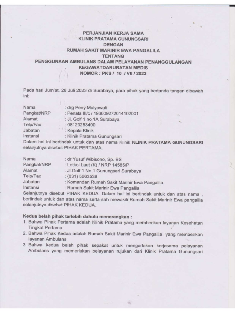 MOU AMBULANCE Dengan RS | PDF