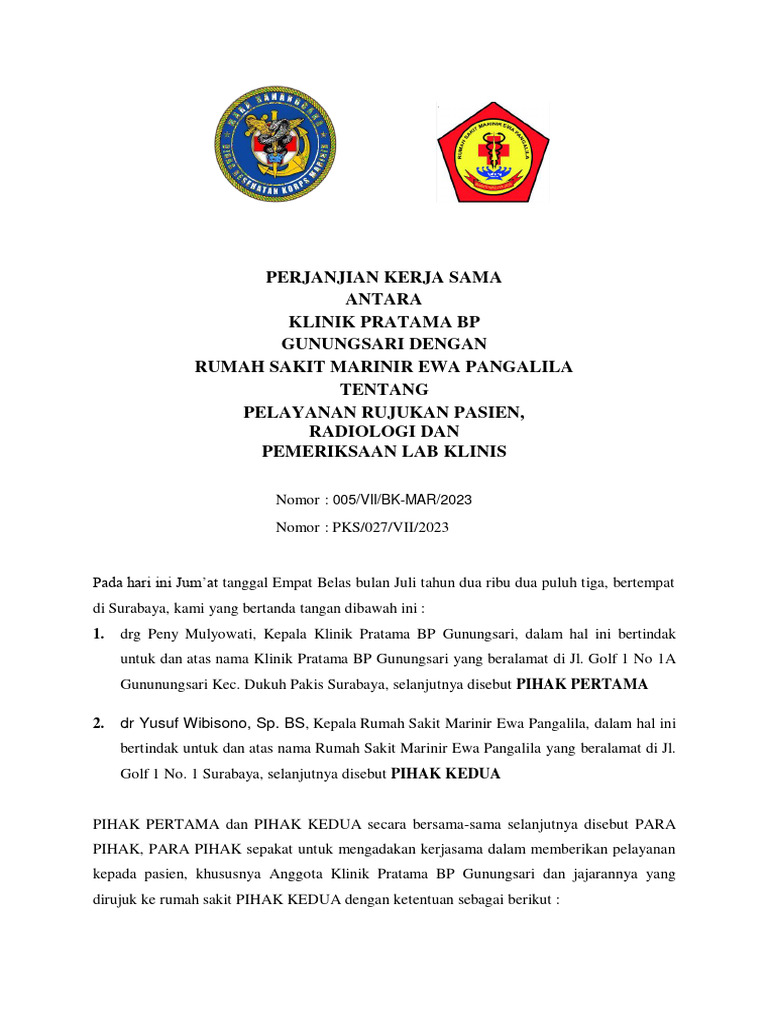 MOU RUJUKAN, LABORATORIUM, DAN RADIOGRAFI DENGAN RS | PDF