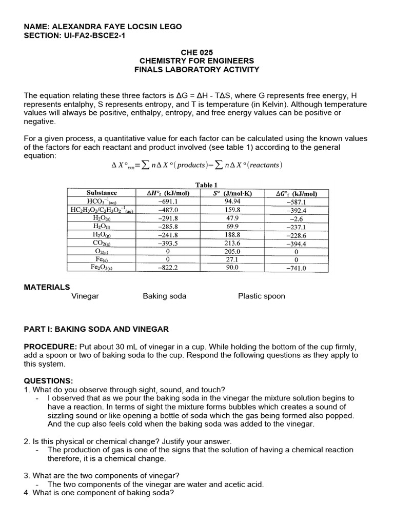 Che 025 Final Laboratory - Ui-Fa2-Bsce2-1 - Lego | PDF | Enthalpy | Chemical Reactions