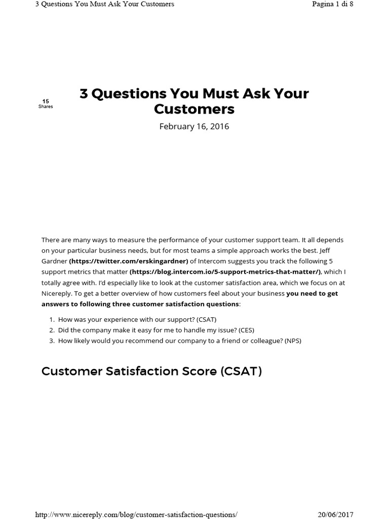 Key Customer Satisfaction Questions | PDF | Customer Satisfaction ...