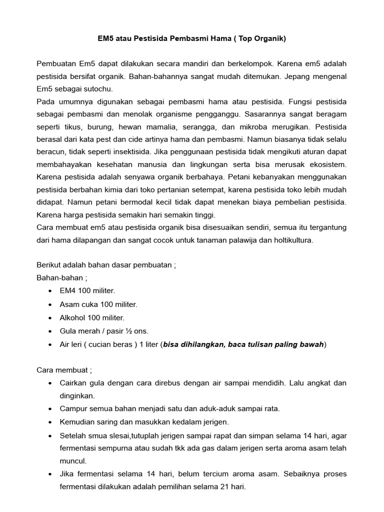 EM5 Pestisida Pembasmi Hama Organik | PDF