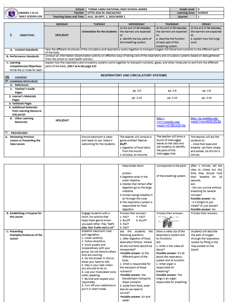 Dll-Science 9-Q1-Q2-1 | PDF | Gene | Teachers