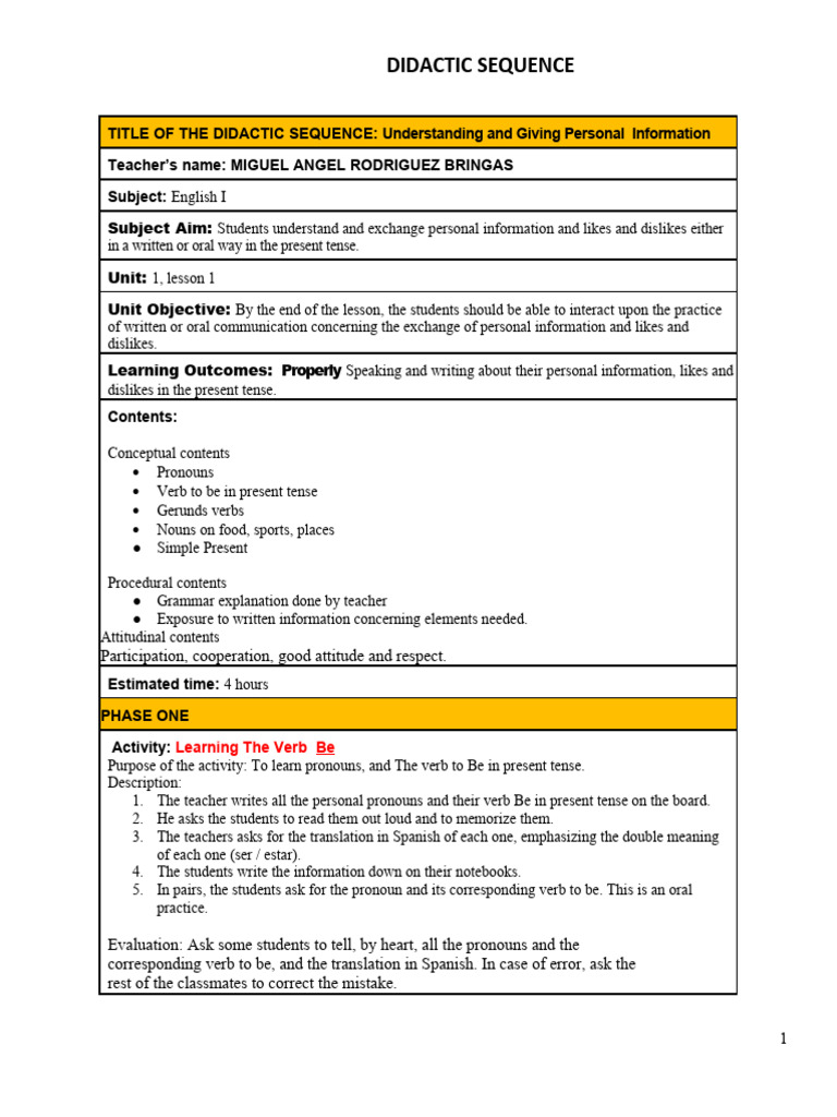 Didactic Sequence by Mr. Rodriguez | PDF | Verb | Grammatical Tense