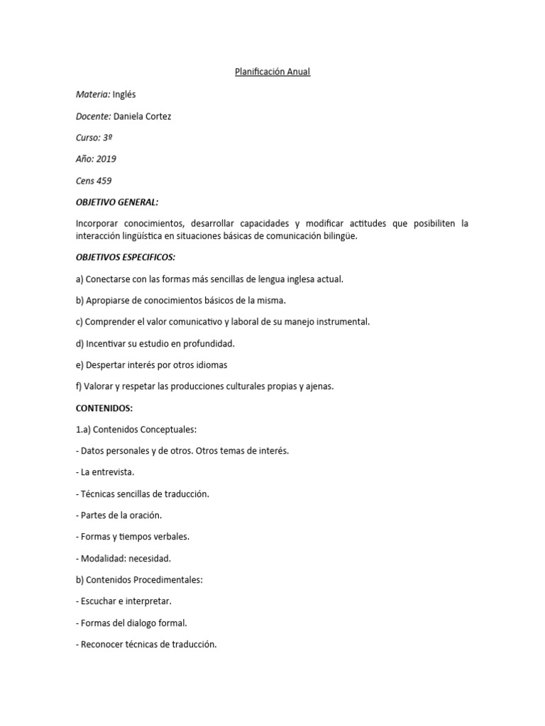 Planificación Anual 3er Año CENS | PDF | Traducciones | Multilingüismo