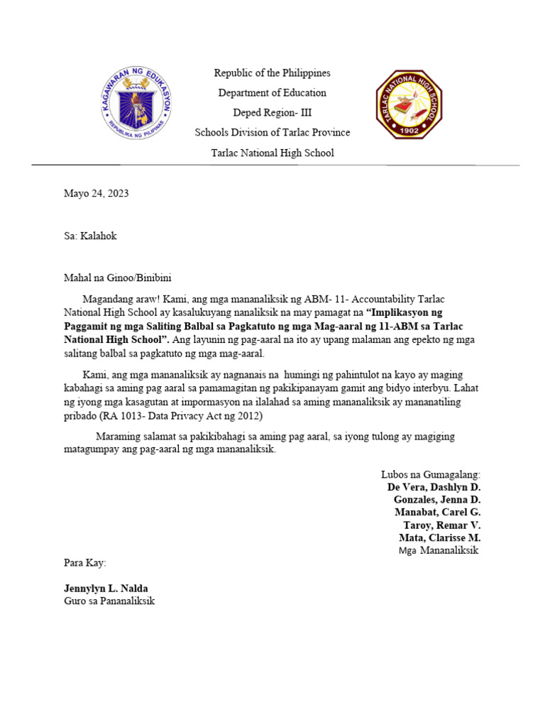 Letter Pagpa | PDF