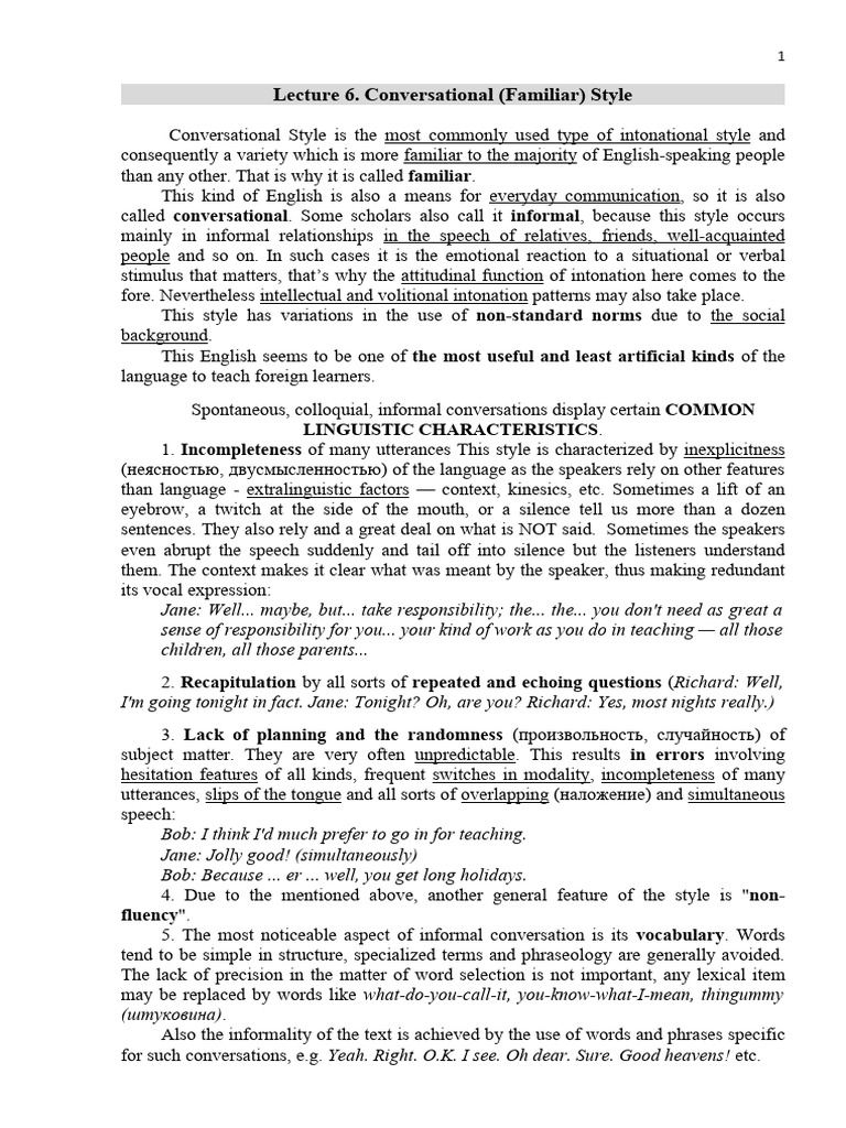 Lecture 6 Conversational Style | PDF | Tone (Linguistics) | Speech