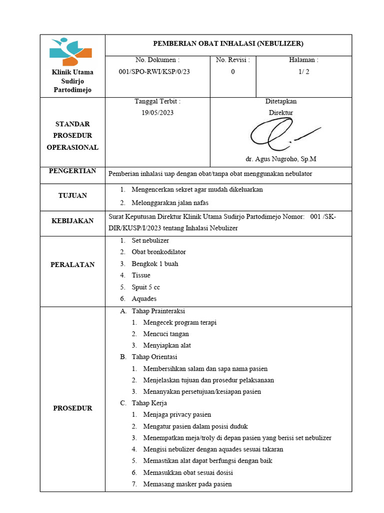 Sop Inhalasi Nebulizer | PDF