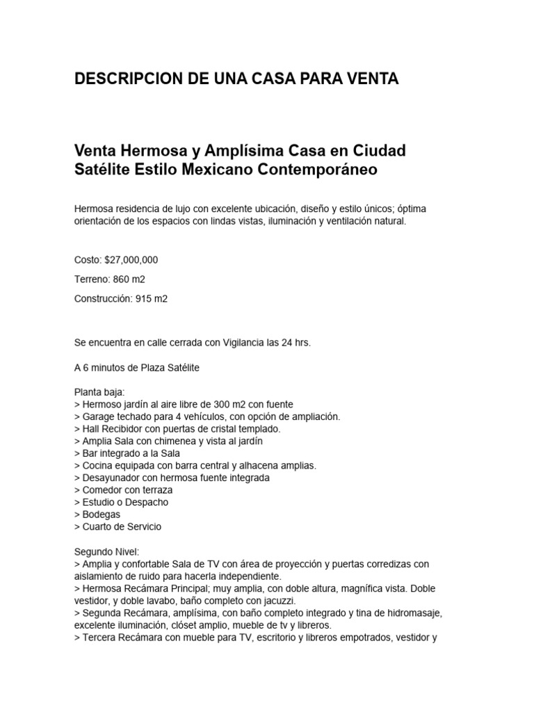 Descripcion de Una Casa | PDF