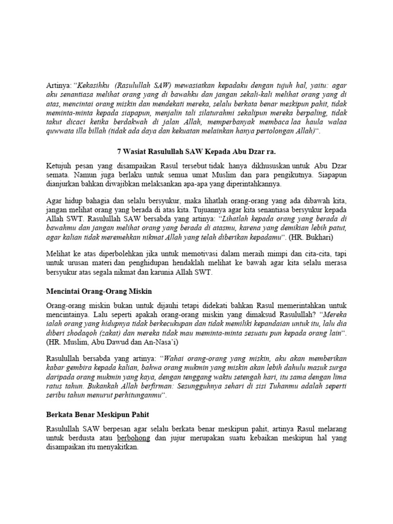 7 Wasiat Rasulullah Kepada Abu Dzar | PDF