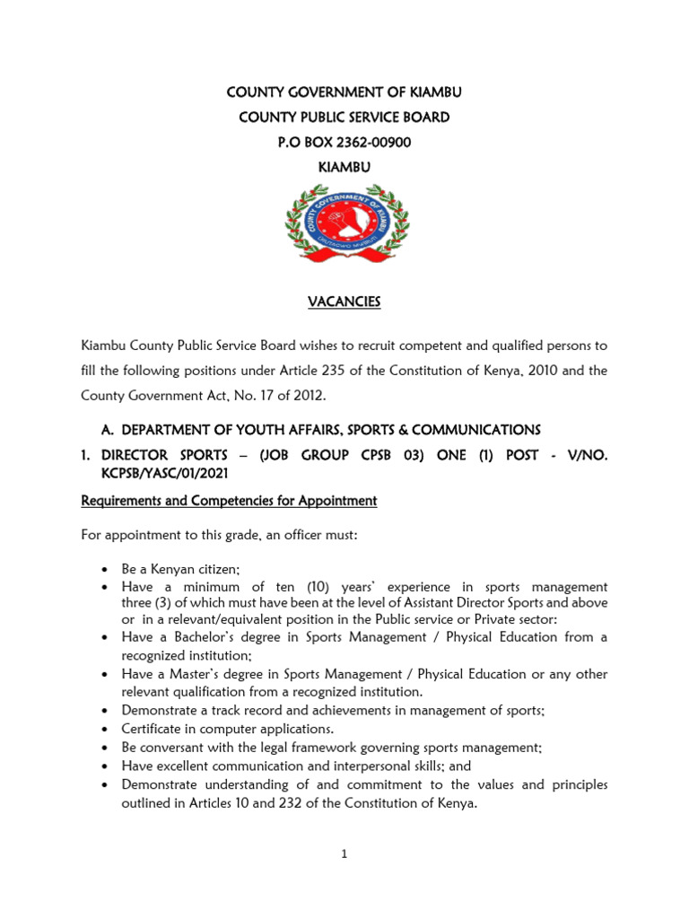 Vacancies Kiambu County Government | PDF | Nursing | Medicine