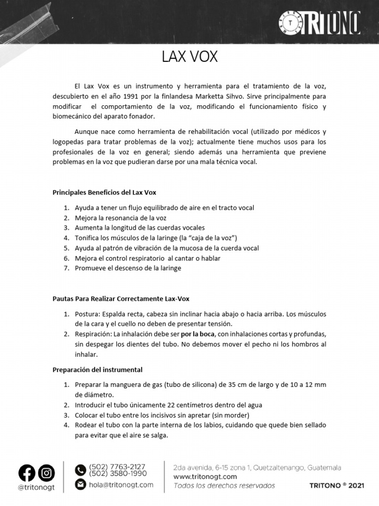 Principales Beneficios Del Lax Vox | PDF | Sonido | Laringe