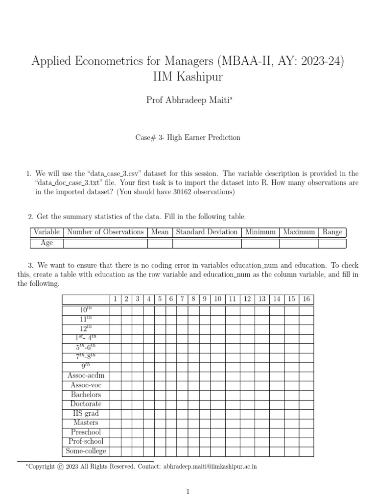 Applied Econometrics For Managers (MBAA-II, AY: 2023-24) IIM Kashipur ...