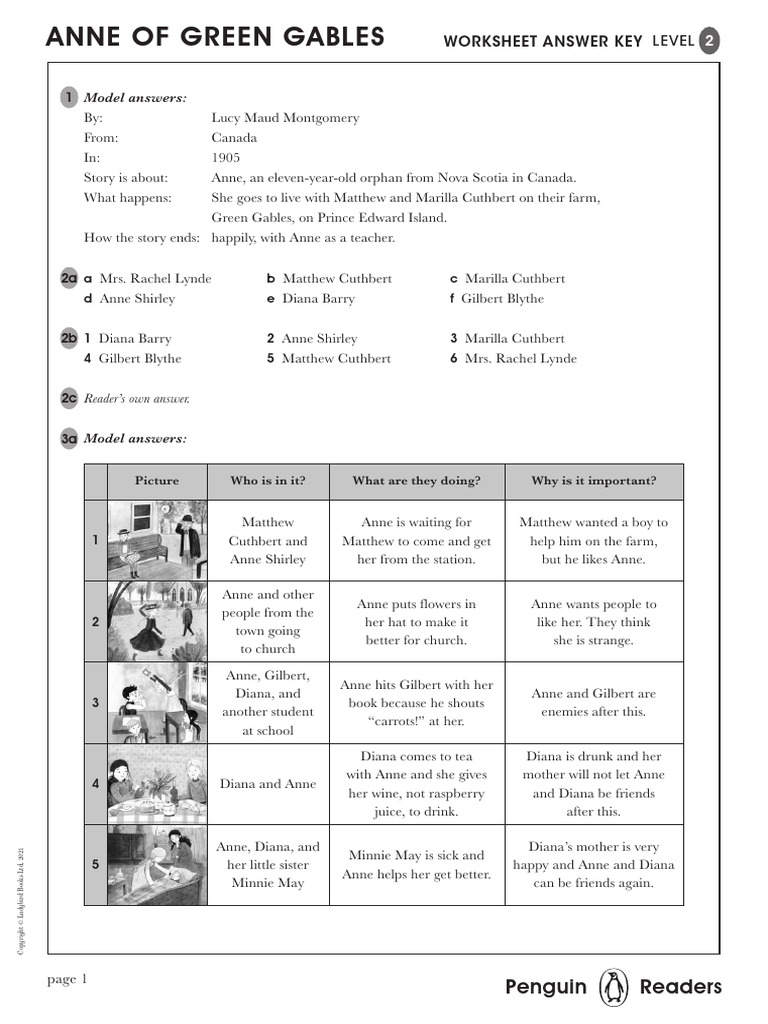 PR AnneGreenGables WorksheetAnswerKey2-1 | PDF | Anne Of Green Gables ...