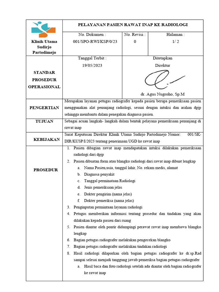 Spo Ranap Ke Radiologi | PDF