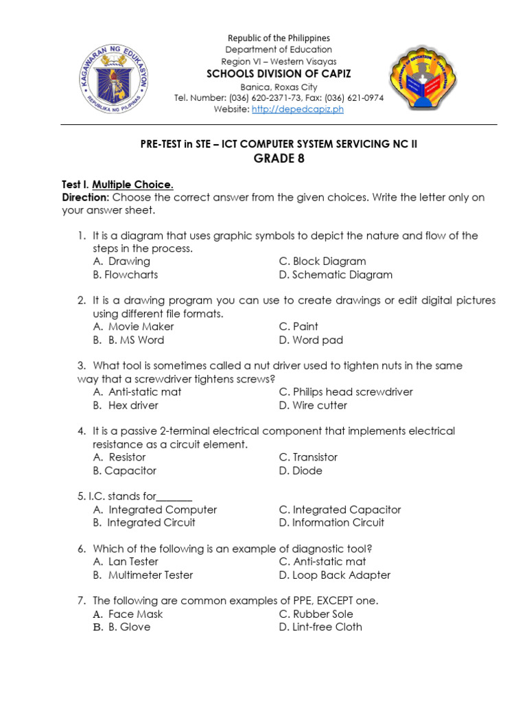 Ste Ict - Grade 8 Pretest | PDF | Electronic Circuits | Adobe Photoshop