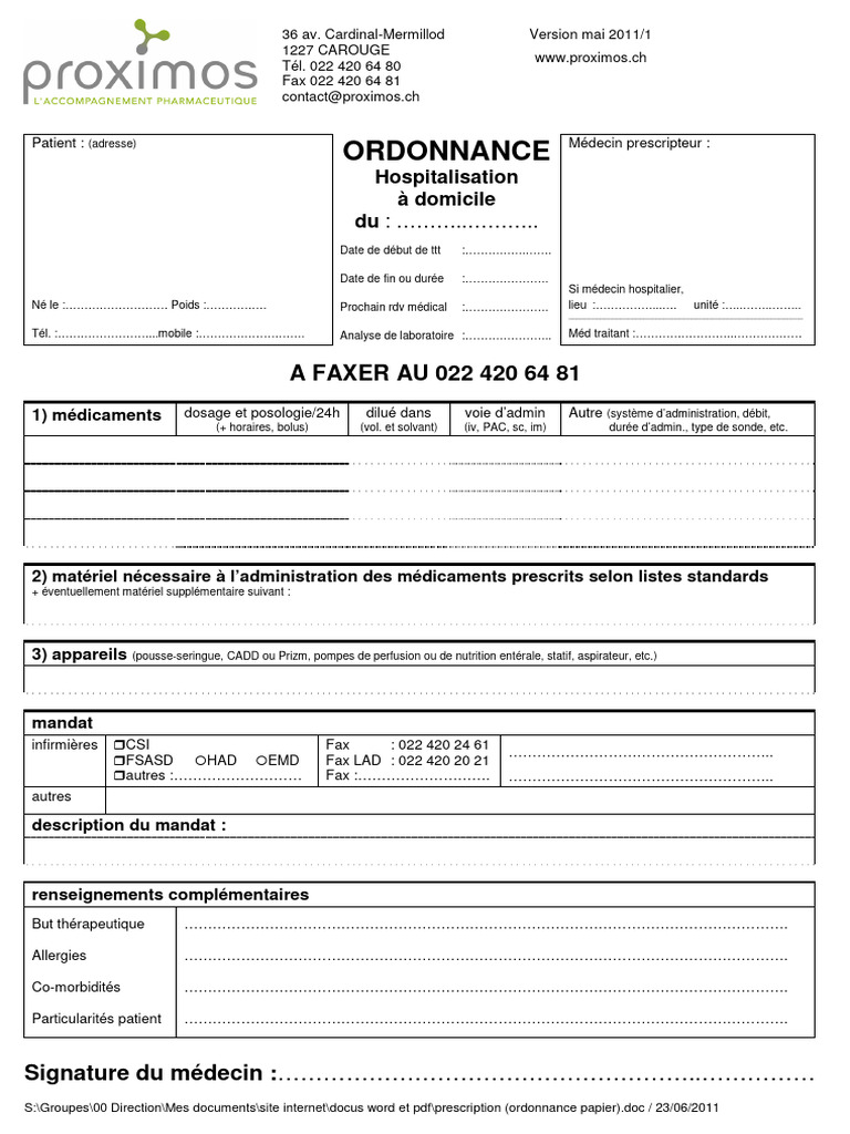 Modèle d'Ordonnance pour HAD | PDF | Ordonnance médicale | Allaitement