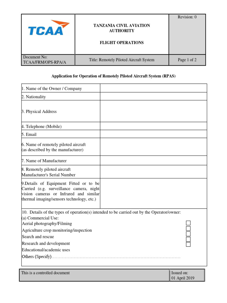 RPAS Operation Application Form | PDF | Unmanned Aerial Vehicle ...