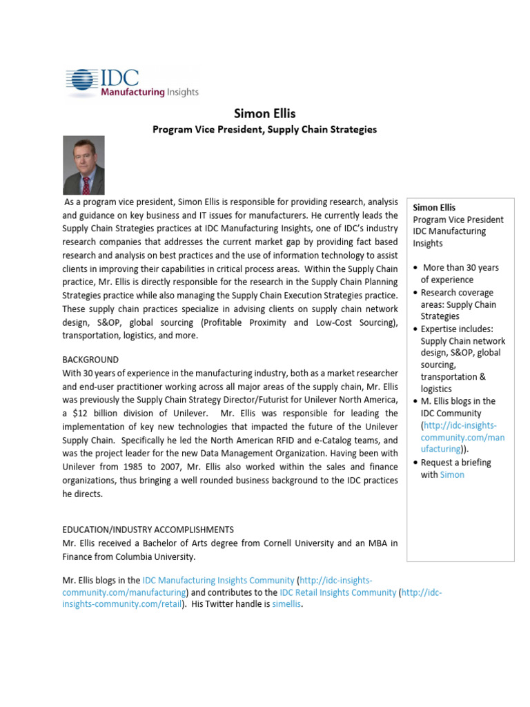 Simon Ellis Bio | PDF | Supply Chain | Logistics
