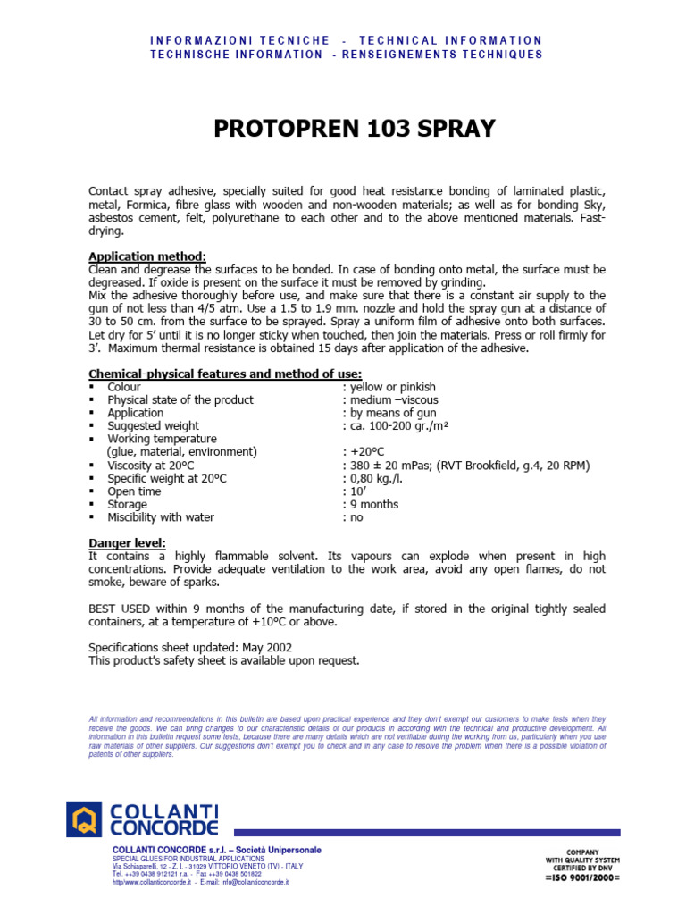 Protopren 103 Spray | PDF | Adhesive | Building Materials