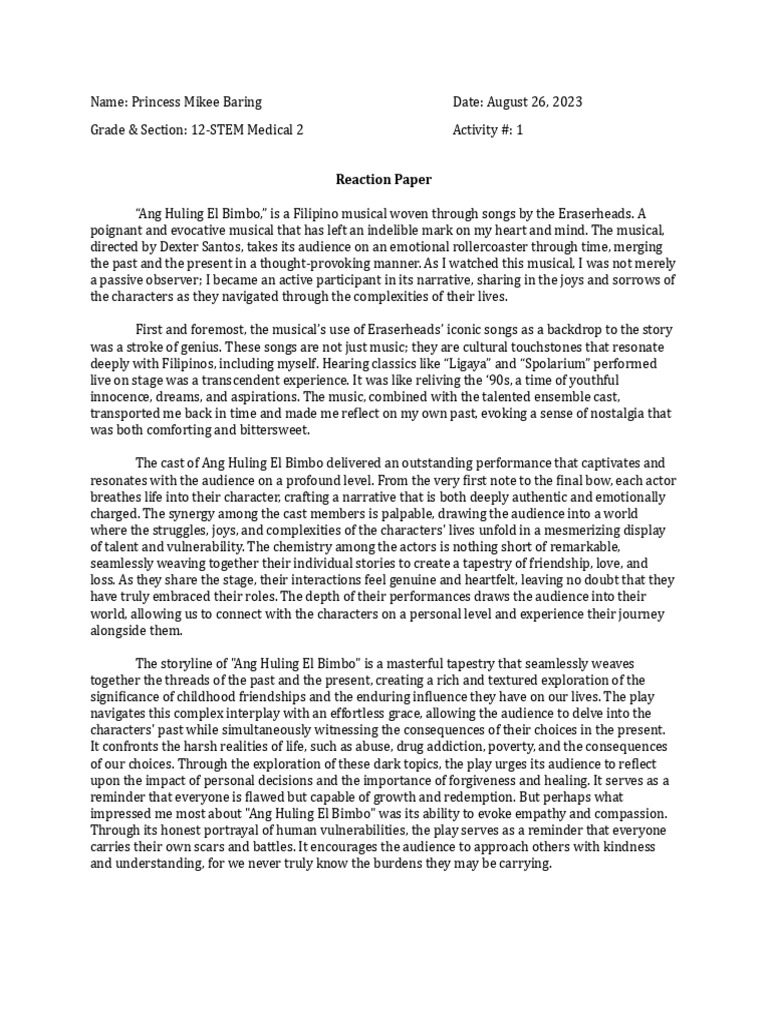 Reaction Paper | PDF