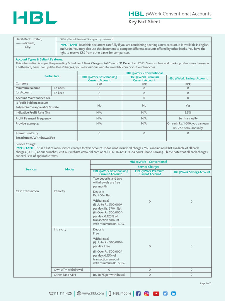 KFS HBL@ Work Conventional Accounts | PDF | Transaction Account | Banks