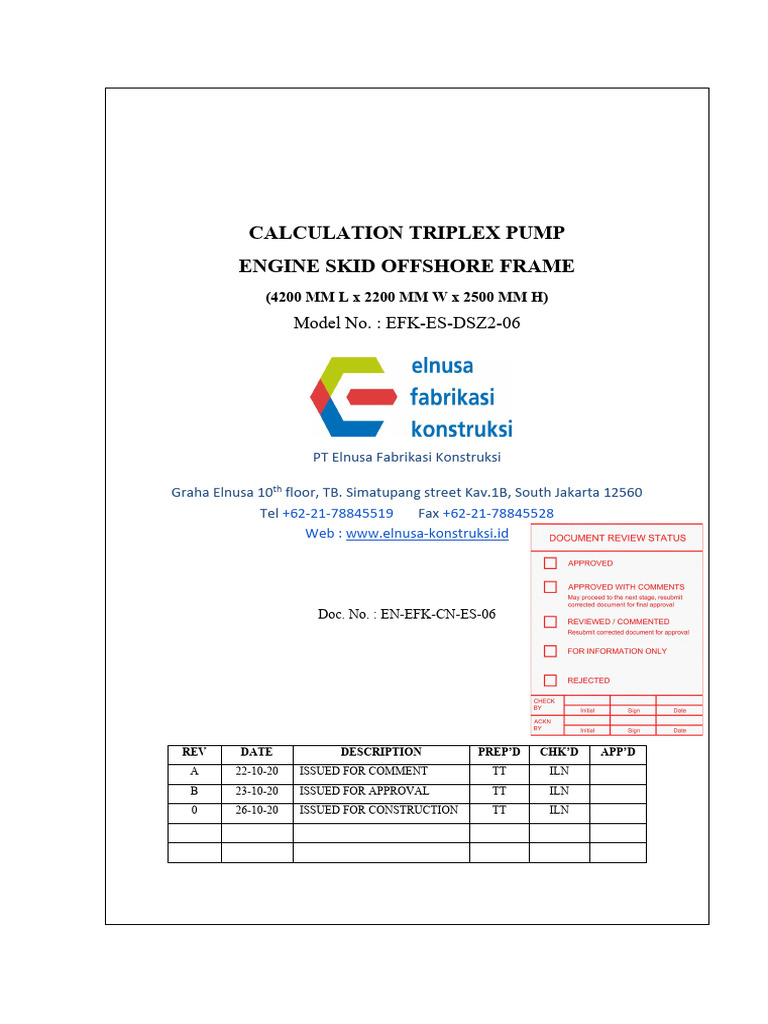 EFK-EHR01-LIFT-CAL-PS-007 (Lifting Calculation For Triplex Engine Skid Offshore Frame) | PDF ...