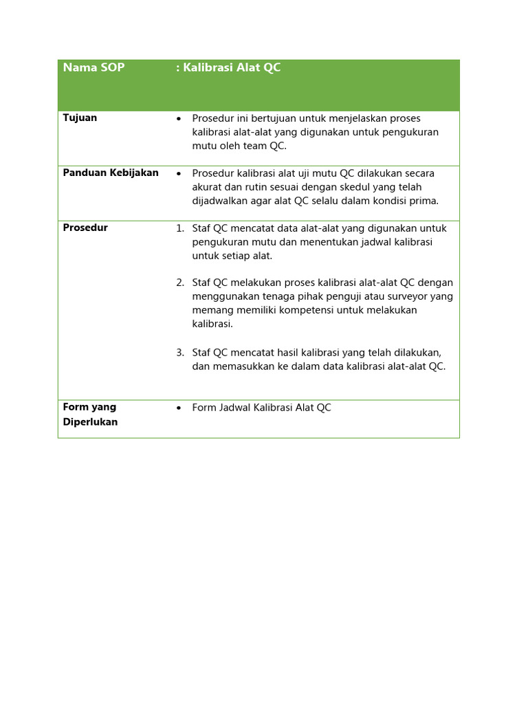 04 SOP Kalibrasi Alat QC | PDF