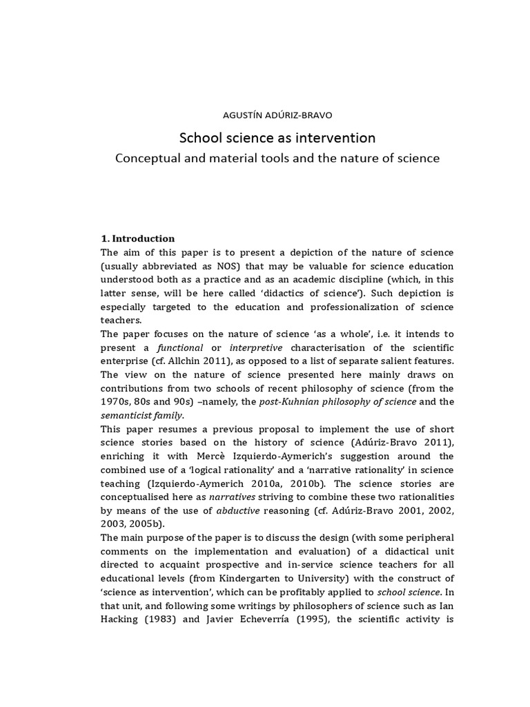 School Science As Intervention - Conceptual and Material Tools and The ...