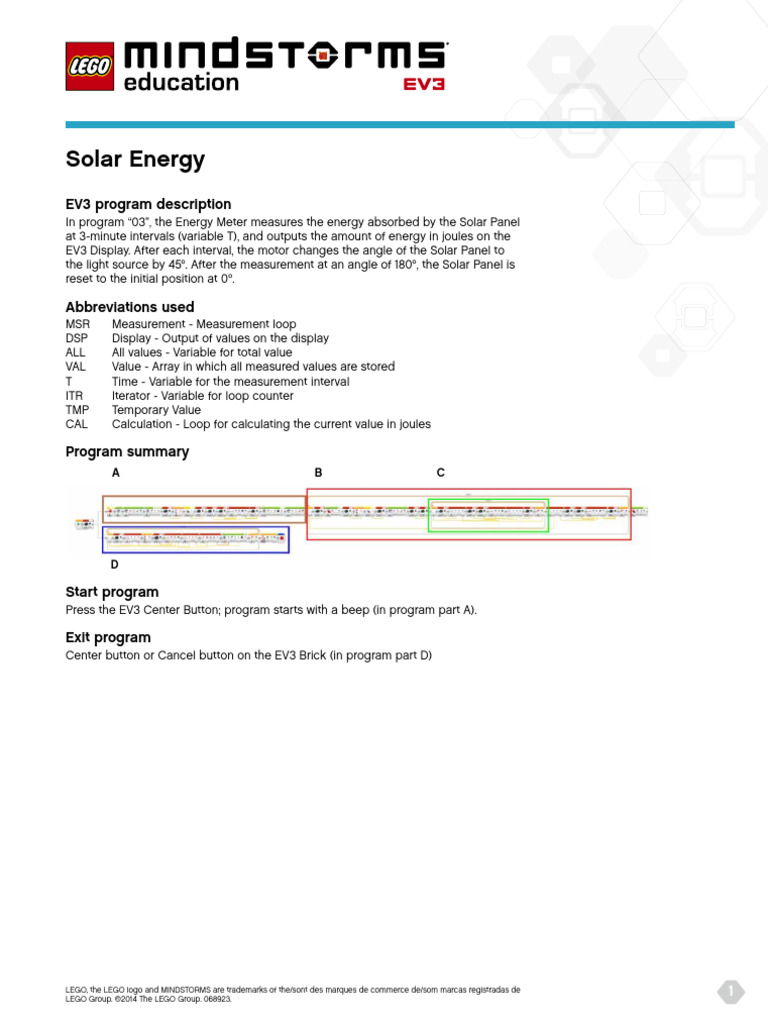 Ev3 Program Description Solar Energy Enus | PDF | Lego