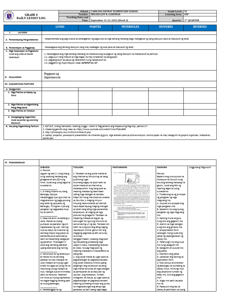 DLL g6 Melc-Based DLL Quarter 1 Week 3 | PDF