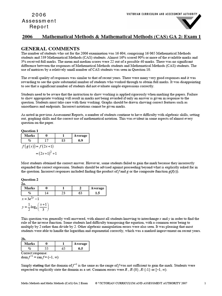 Vcaa 2006 Mm Cas 1 Solutions | PDF | Mathematics | Derivative