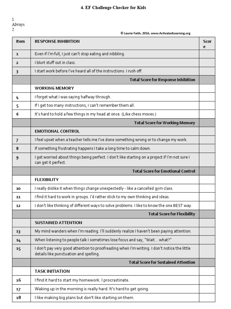 EF-Checker-for-Kids | PDF | Cognition
