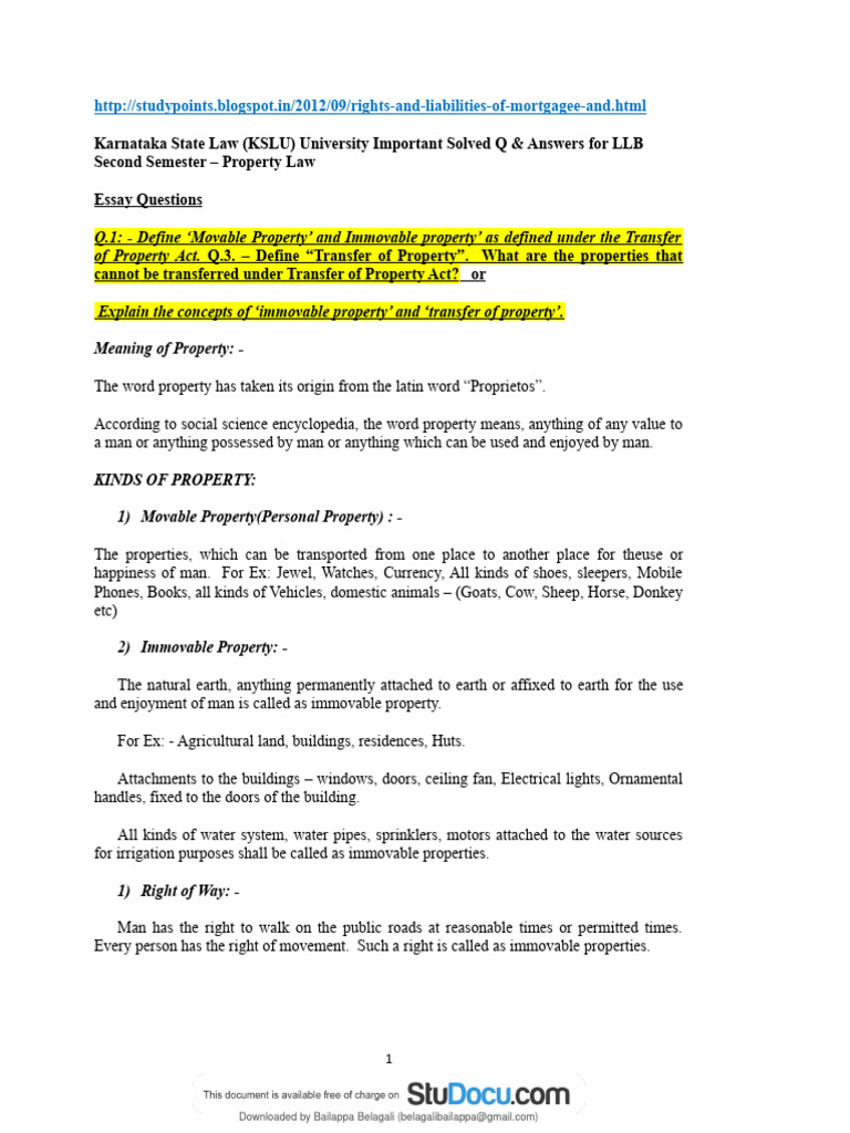 Transfer Of-Property-Law-Important-Question-And-Answers | PDF ...