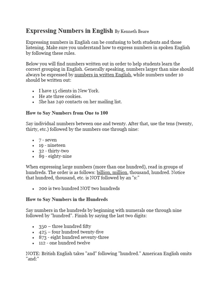 Expressing Numbers in English | PDF | United States Dollar | Percentage