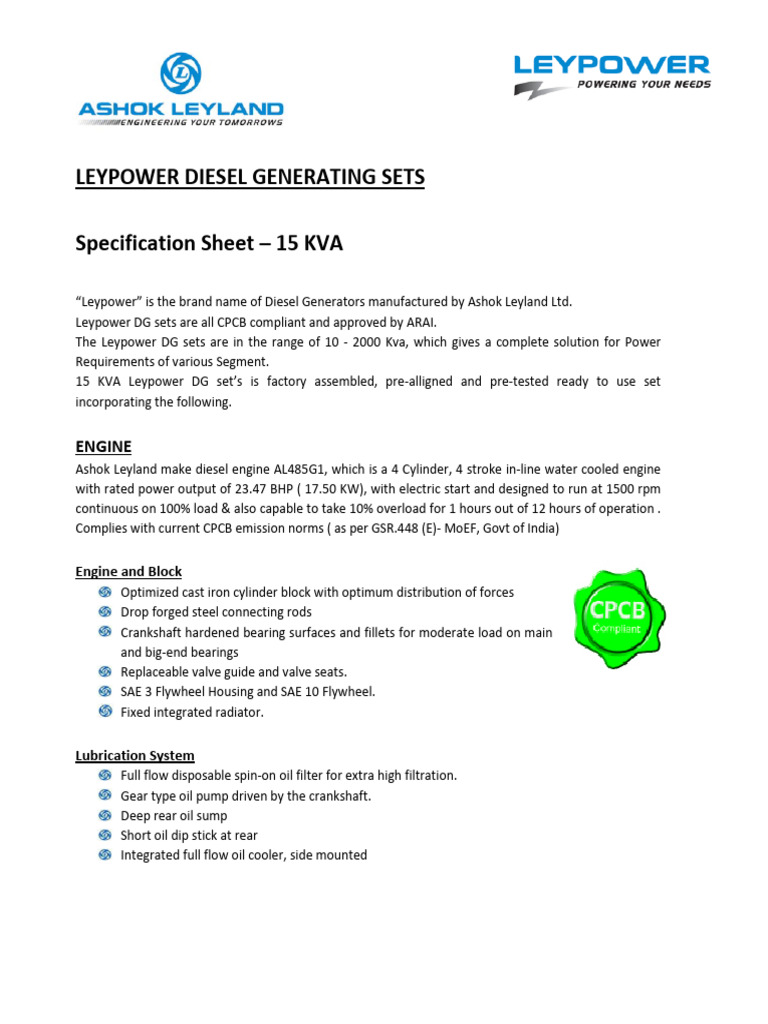 Ley Power LP D G Set | PDF | Diesel Engine | Engines