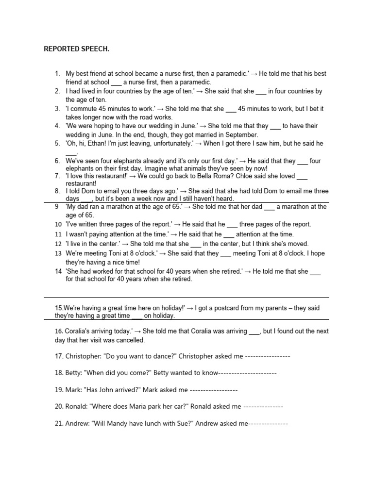 Reported Speech Exercises | PDF
