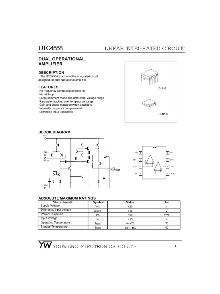 Utc 4558 | PDF | Amplifier | Operational Amplifier