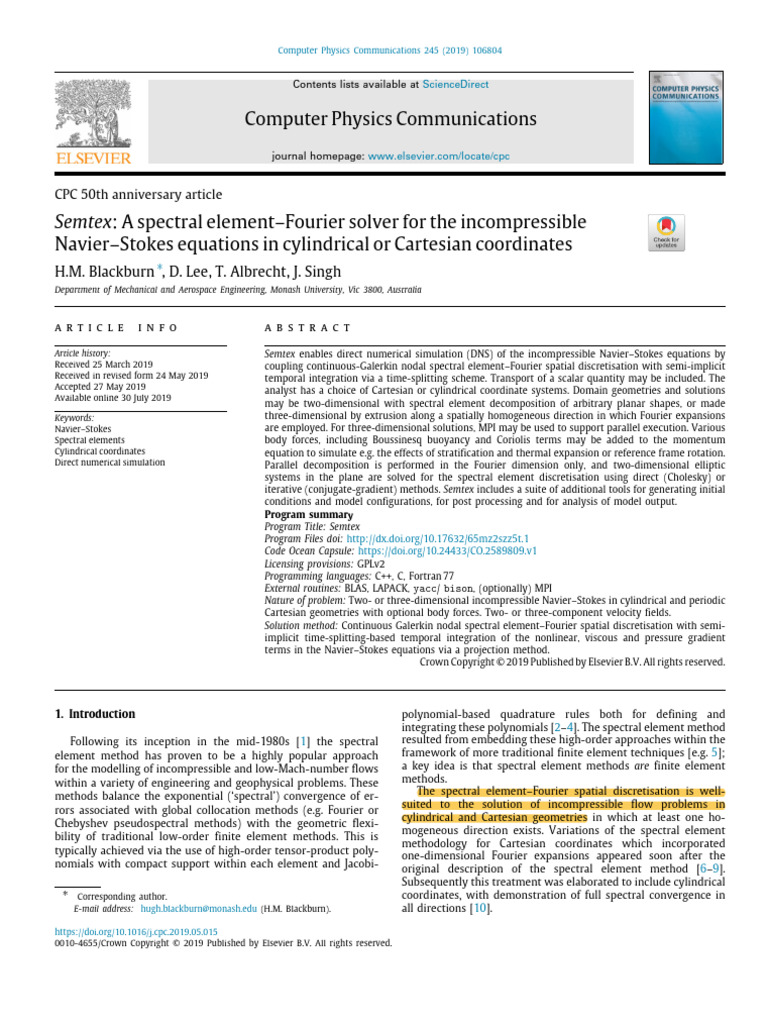 02 - Blackburn Et Al. - 2019 - Semtex A Spectral Element-Fourier Solver For The | PDF | Navier ...