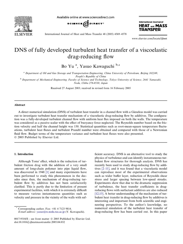 DNS of Fully Developed Turbulent Heat Transfer of A Viscoelastic | PDF ...