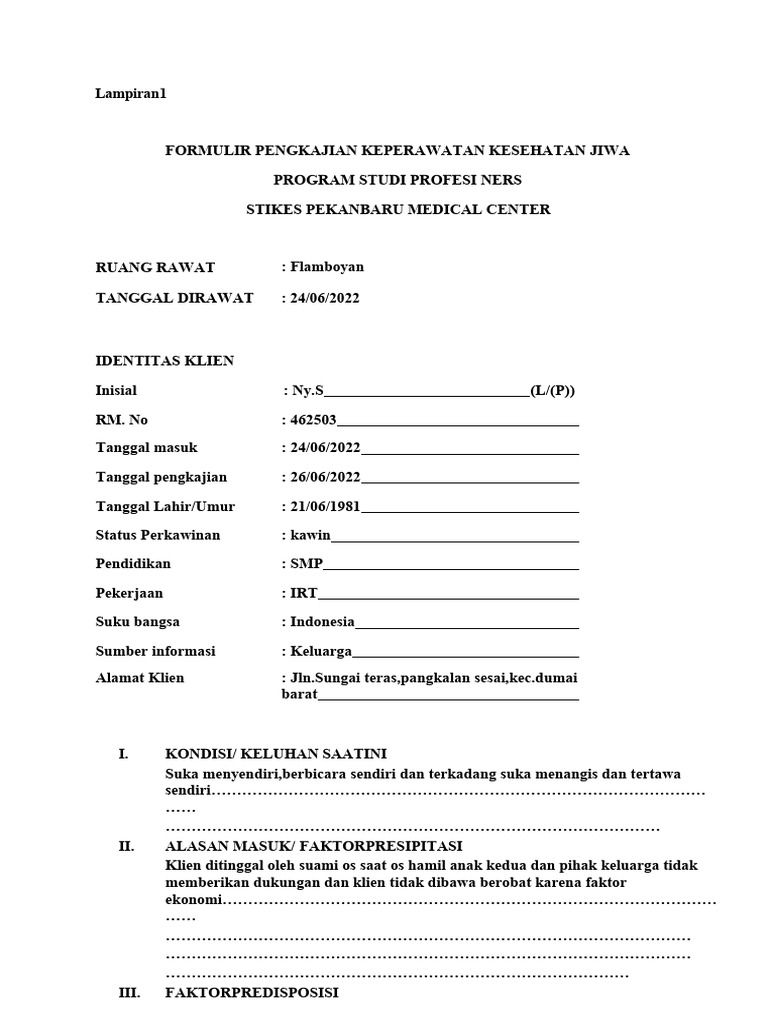 Format Pengkajian Keperawatan Jiwa | PDF | Pengembangan Diri