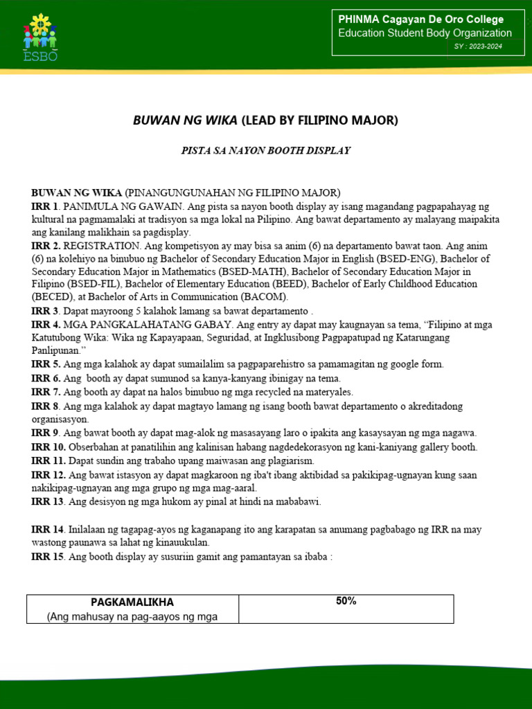 Pista Sa Nayon Irr | PDF