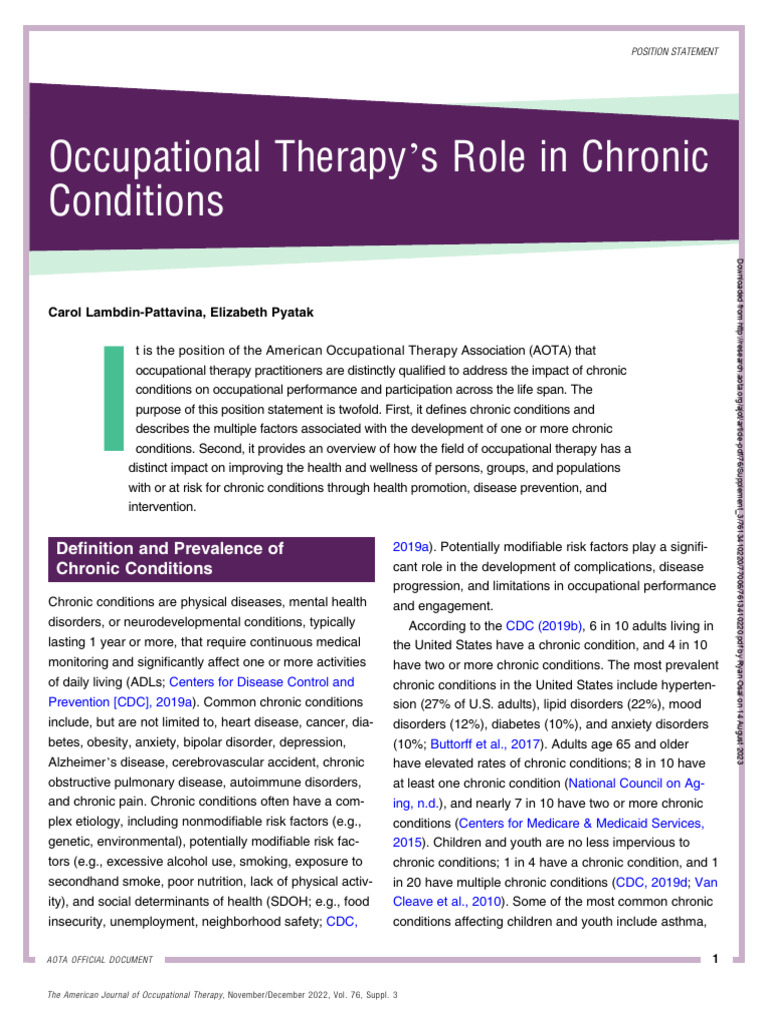 American Journal of Occupational Therapy - 1 | PDF | Chronic Condition ...