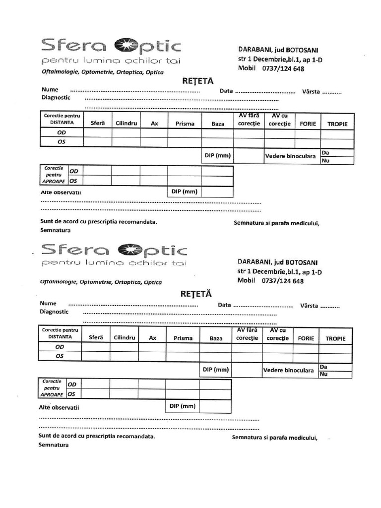 Retete Ochelari Darabani | PDF