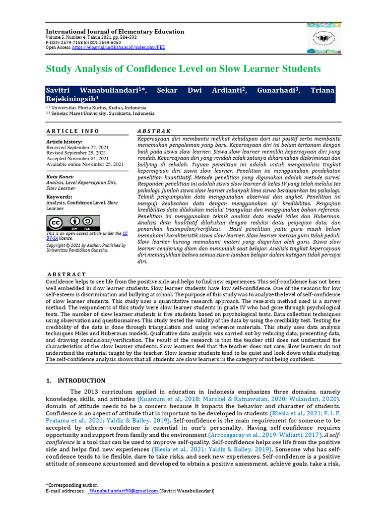 Study Analysis of Confidence Level On Slow Learner Students | PDF ...