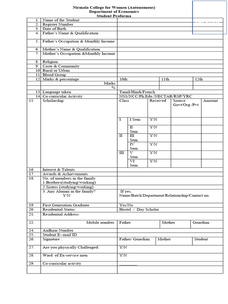 Student Proforma 2022-23 | PDF | Economics | Business